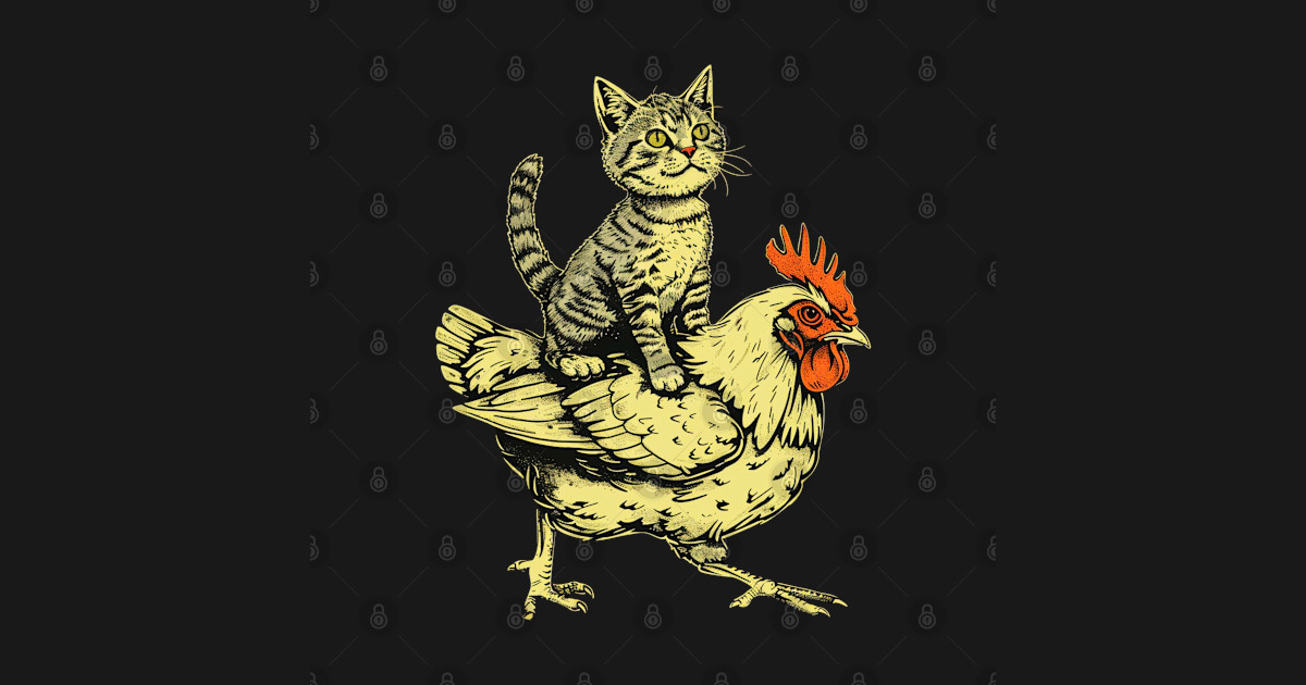 Funny Cat Riding a Chicken - Funny Cat - T-Shirt | TeePublic