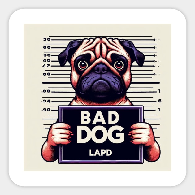 LAPD Pug Mugshot - Jail - Sticker | TeePublic