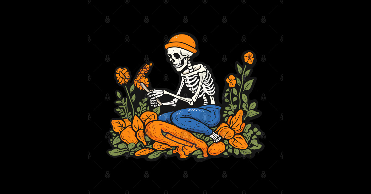 Bones and Botany, Skeleton Picking Flowers and Reading - Floral Skull ...