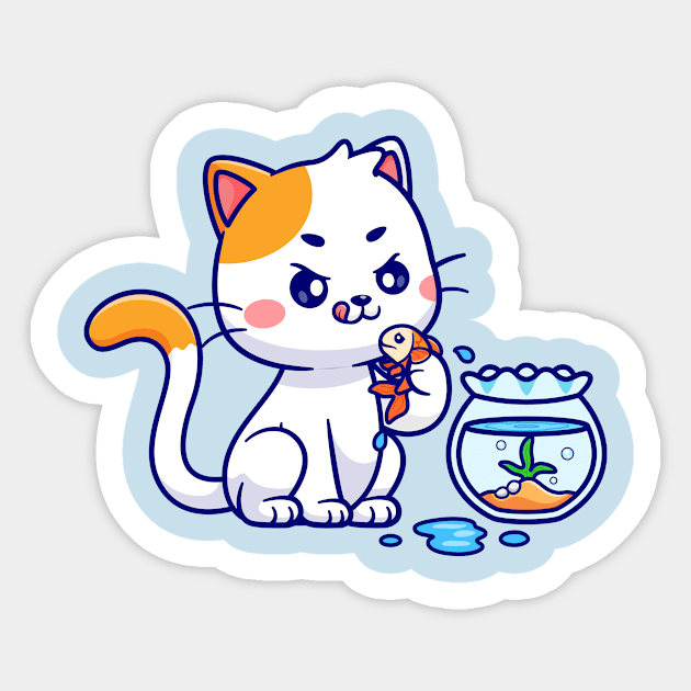 Cute Cat Catch Fish In Aquarium Cartoon - Cute Cat Catch Fish In ...