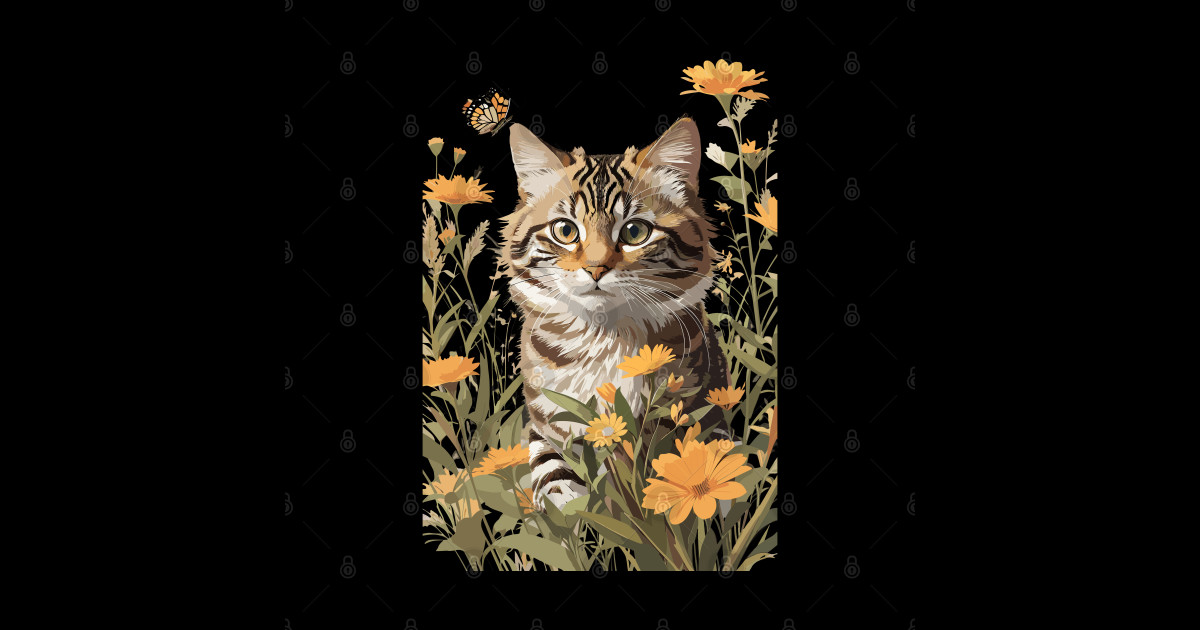 Tabby Cat chasing Butterfly - Tabby Cat - Sticker | TeePublic