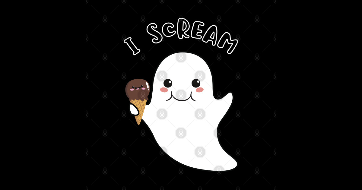 I scream - Cute kawaii halloween ghost with an ice-cream cone - Cute ...
