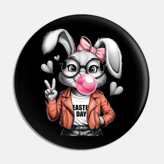 Easter Bunny Blowing Bubble Peace Sign Pink Coquette Bow - Easter Bunny ...