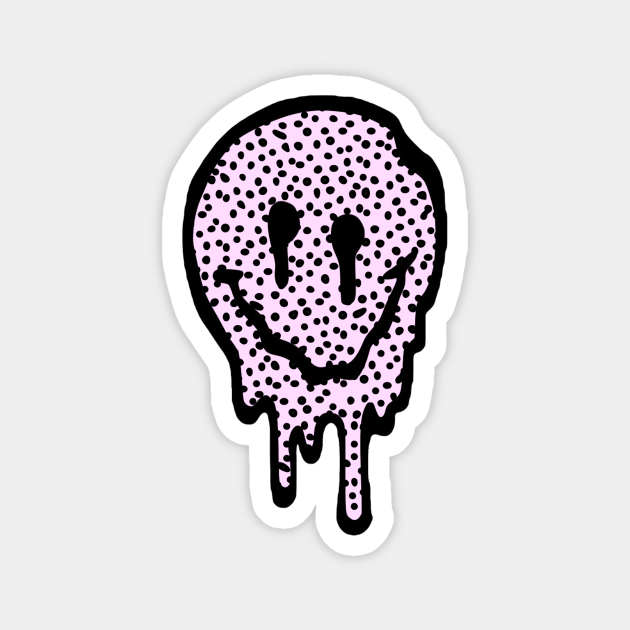 Pink Polka Dot Drippy Smiley Face - Shaka - Magnet | TeePublic