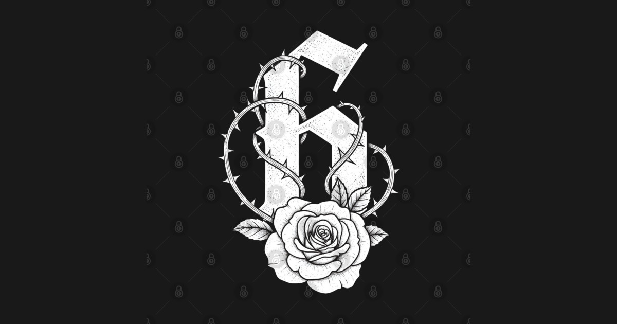 Thorned Rose Gothic Number 6 Tattoo Art Design - Number 6 - T-Shirt ...