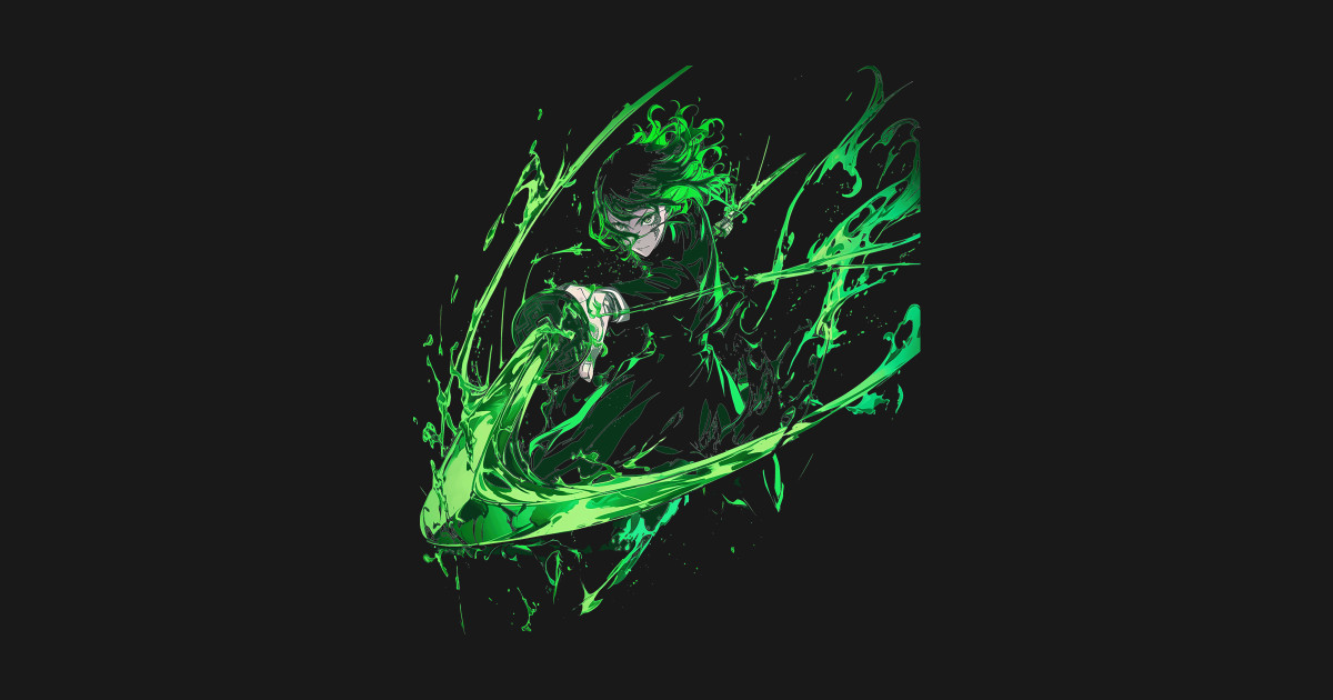 Anime Sword Warrior Green Splash - Anime Sword Art - T-Shirt | TeePublic