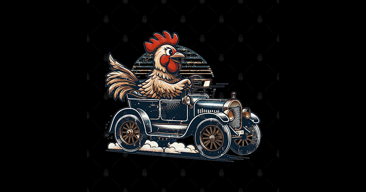 Cartoon Hen driving car - Hen - Sticker | TeePublic