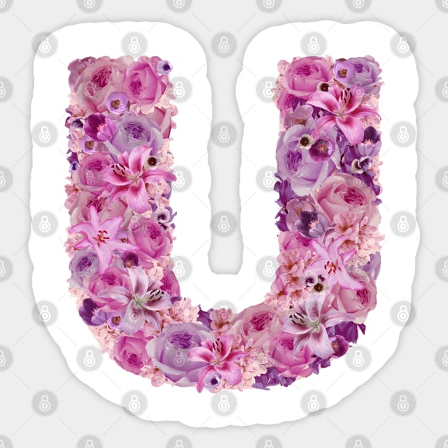 Pink Floral Letter U - Letter U - Sticker | TeePublic