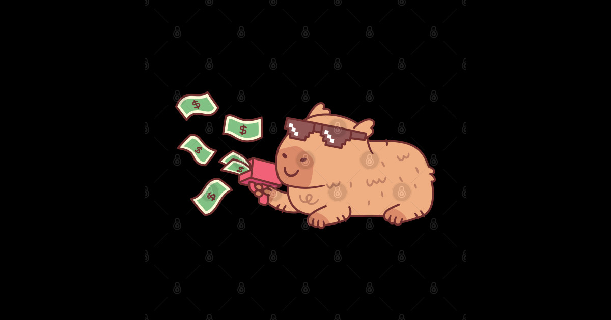 Chilling Capybara With Meme Sunglasses And Money Gun - Capybara ...