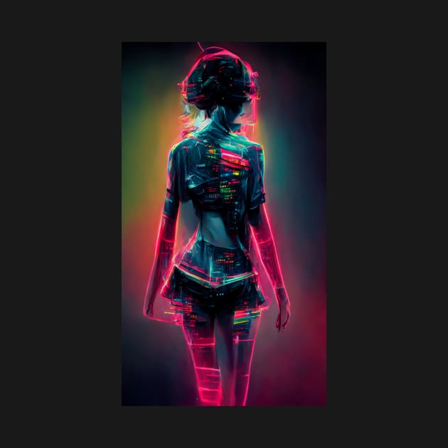 rainbow neon cyber pinup girl - Neon - T-Shirt | TeePublic