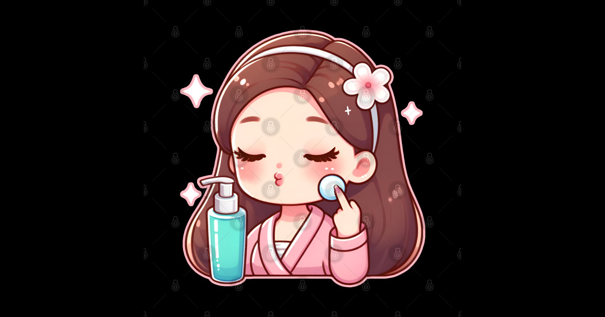 Girl applying skincare cute kawaii - Skincare - Sticker | TeePublic