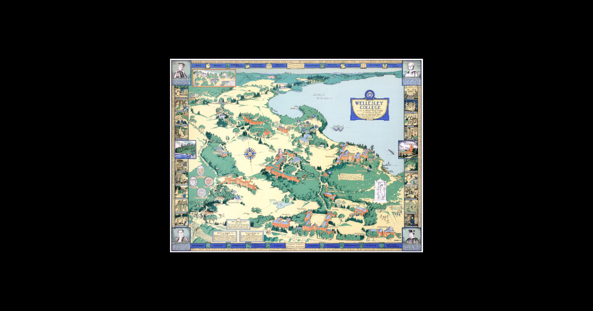 WELLESLEY College map MASSACHUSETTS dorm decor graduate - Wellesley ...