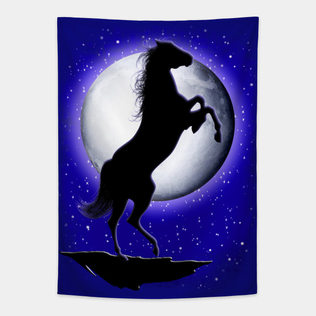 Wild Horse on Blue Moon - Stallion - Tapestry | TeePublic