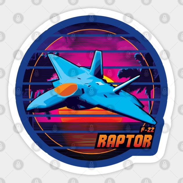 Neon Retro F-22 Raptor - Fighter Jet - Sticker | TeePublic