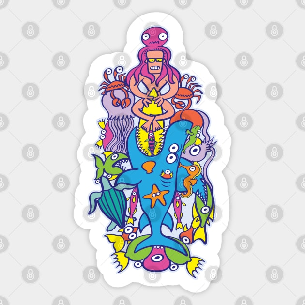 Surfer in trouble in a crowded sea in colorful doodle style - Surfer In ...