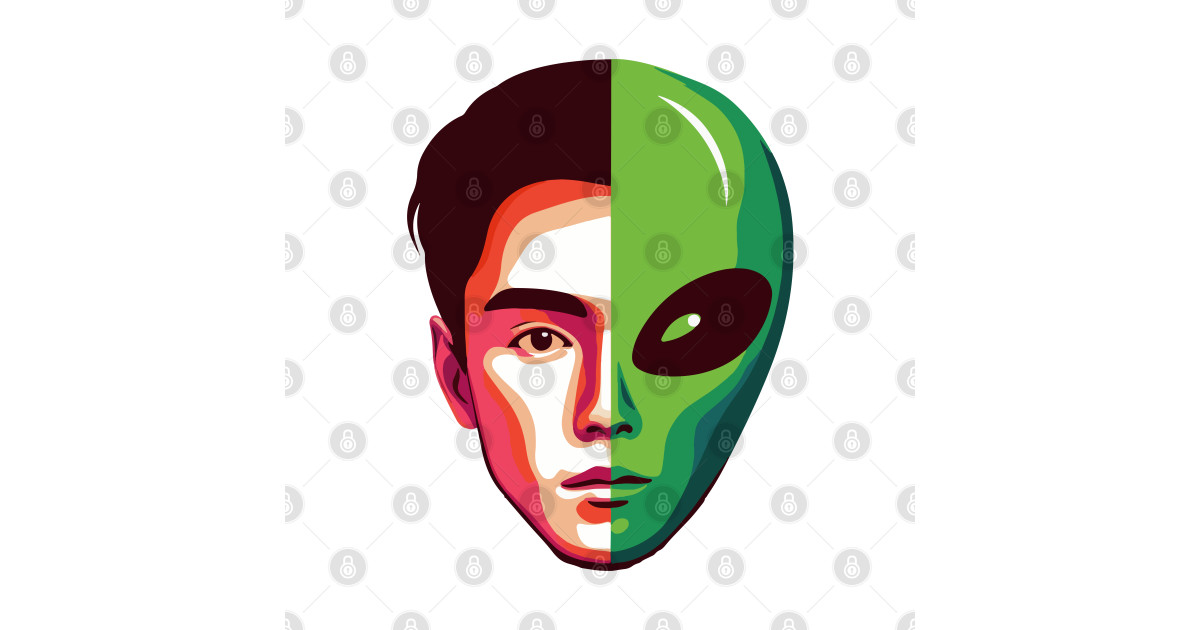 Half alien half human. Invasion. Alien man face. - Alien Head - T-Shirt ...