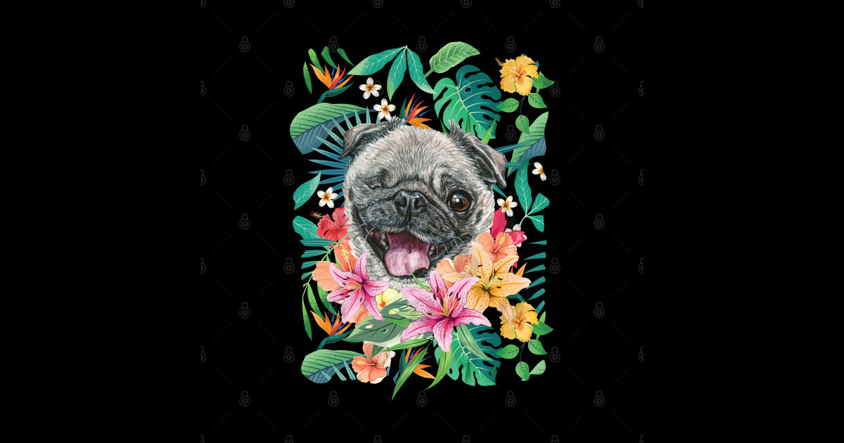 Tropical Pug 10 - Pug - Sticker | TeePublic