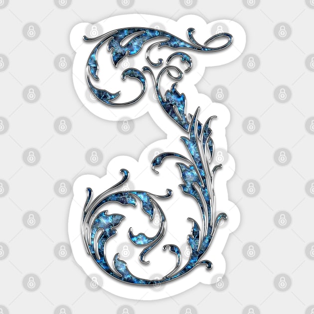 Ornate Blue Silver Letter J - Ornate Blue Silver Letter J - Sticker ...