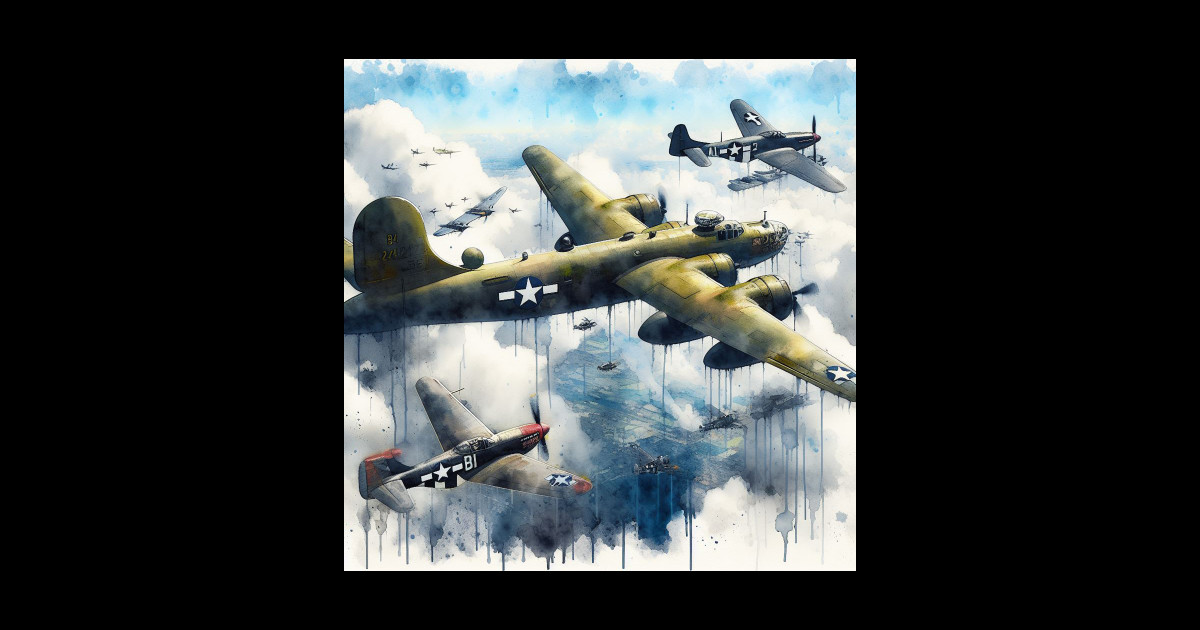 Fantasy illustration of WWII aircraft in battle - Wwii Bomber - Sticker ...
