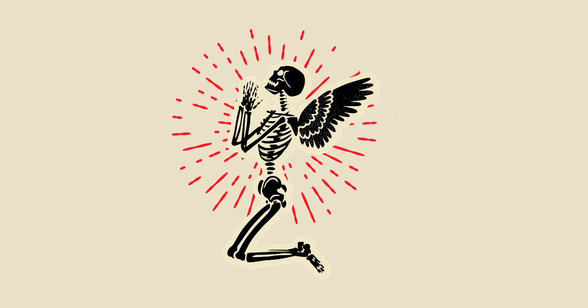Praying Skeleton Angel - Skeleton - T-Shirt | TeePublic
