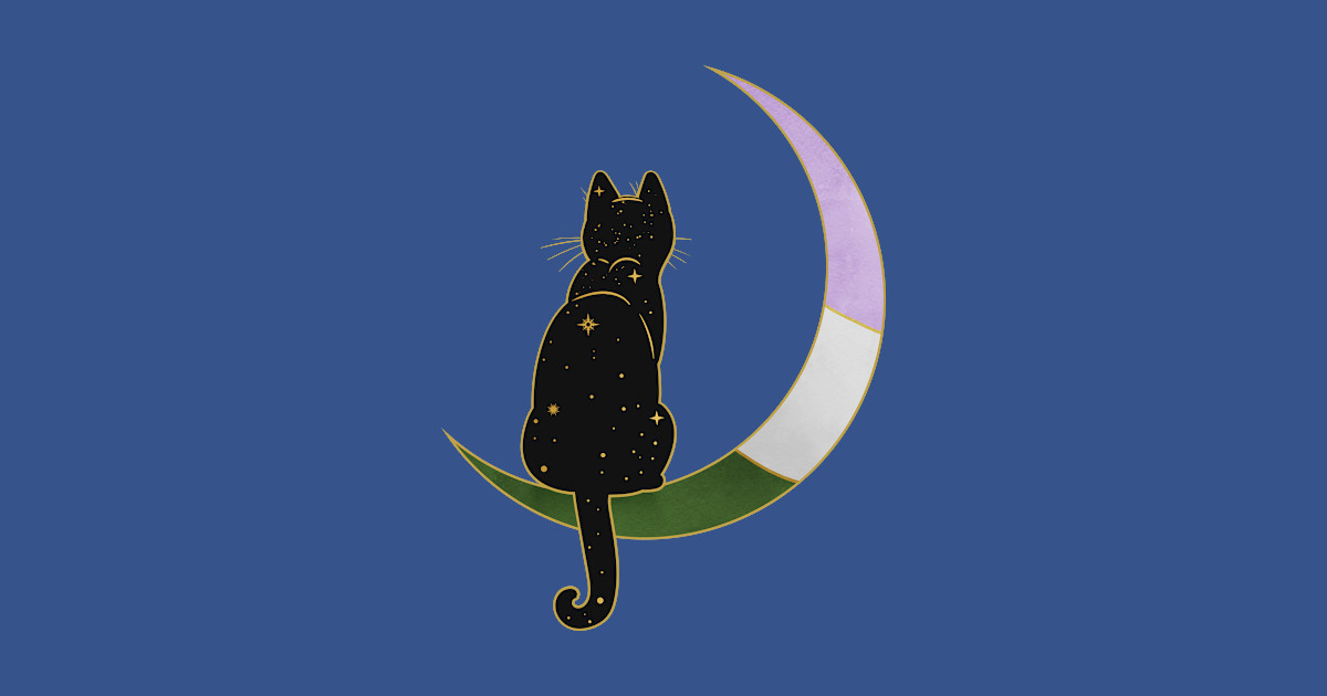 Genderqueer Cat Moon Space LGBT Pride Flag - Genderqueer - T-Shirt ...