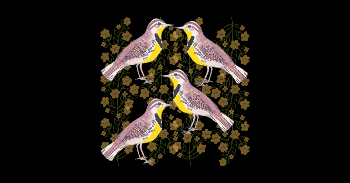 Eastern Meadowlark floral bird pattern - Eastern Meadowlark - Sticker ...