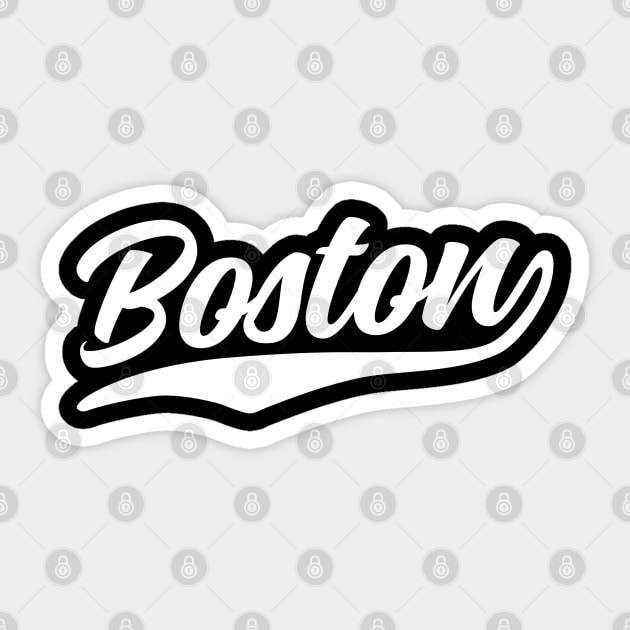 Boston Cursive White Vintage Athletic Script - Boston - Sticker | TeePublic