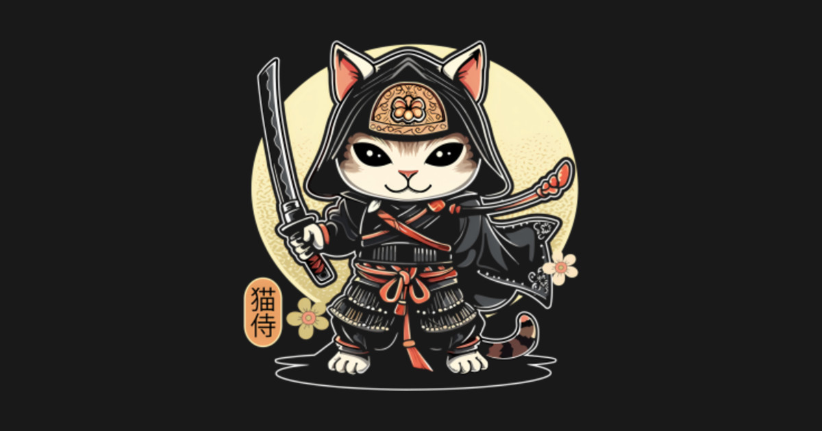 Kawaii Japanese Anime ga Samurai Ninja Cat - Cute Cat Character - T ...