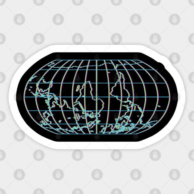 inverted world map with colourful line - World Map - Sticker | TeePublic