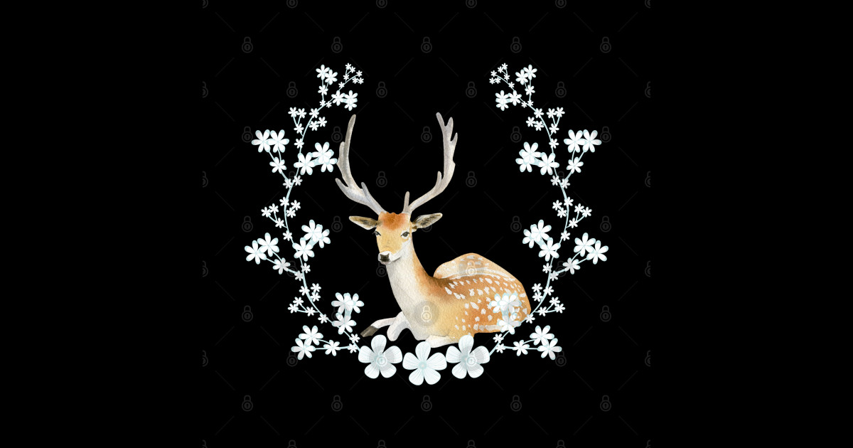 Deer Buck Design Watercolor Flower Wreath - Wildlife - Sticker | TeePublic