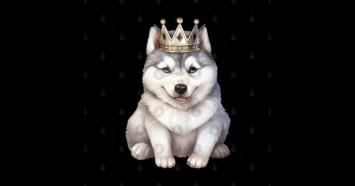 Watercolor Siberian Husky Dog Wearing a Crown - Dog - Posters and Art ...