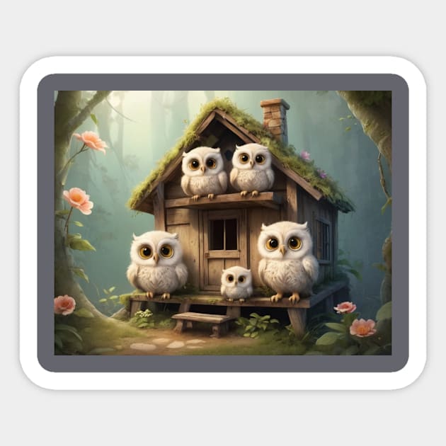 Cozy Owl Cottage - Owls - Sticker | TeePublic