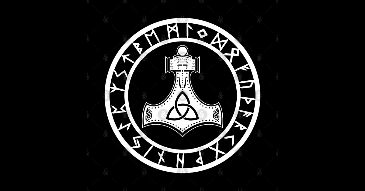 Mjolnir /// Rune Circle White - Norse - Sticker | TeePublic