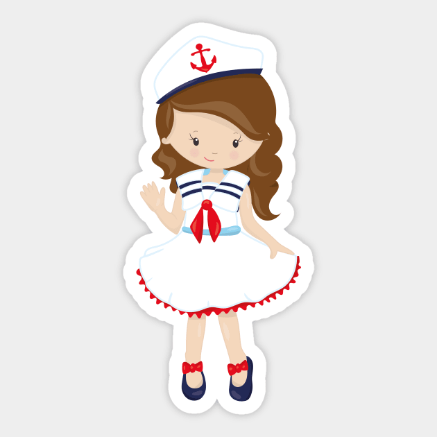 Boat Captain, Skipper, Cute Girl, Brown Hair - Girl Captain - Sticker ...