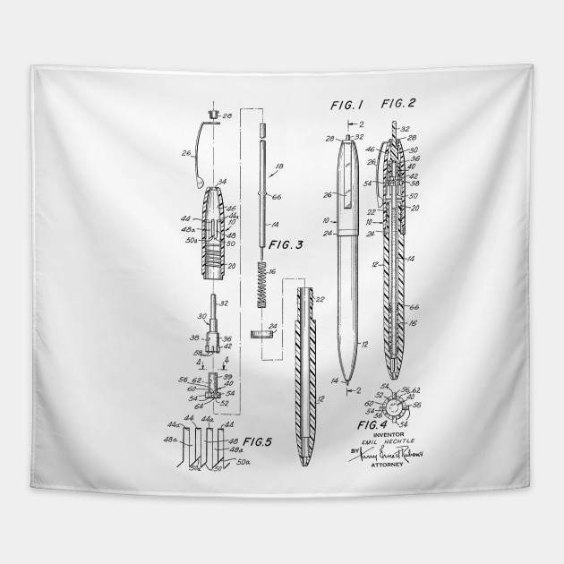 ball-point pen mechanism Vintage Patent Hand Drawing - Pen - Tapestry ...