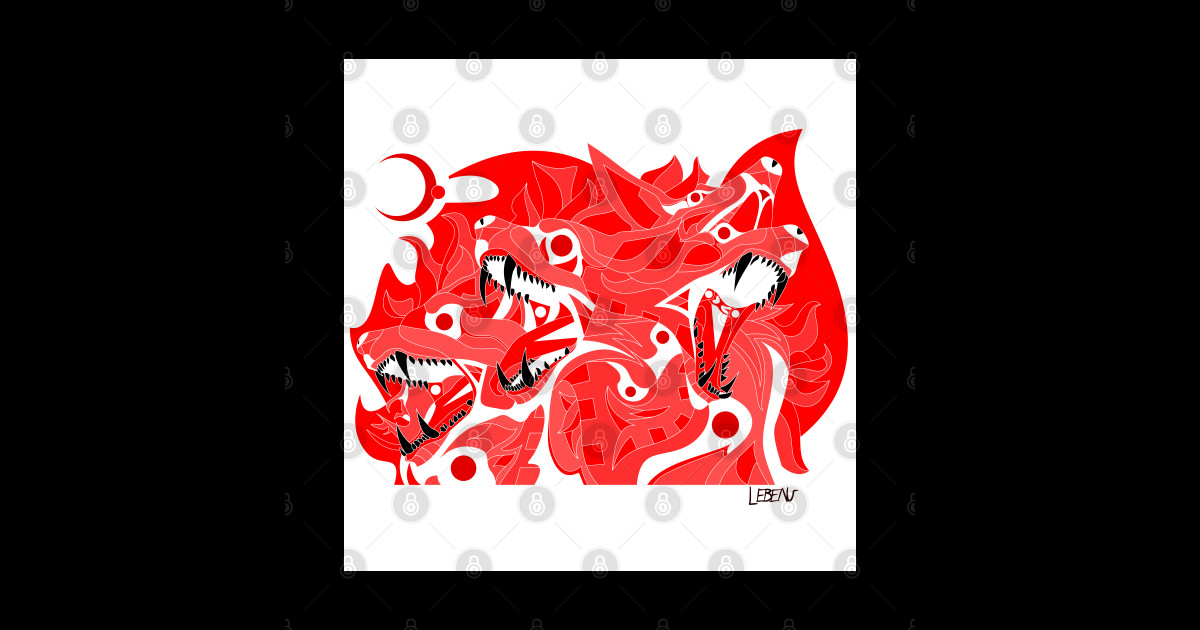 red cerberus cadejo dog ecopop beast art in blood red - Cerberus ...