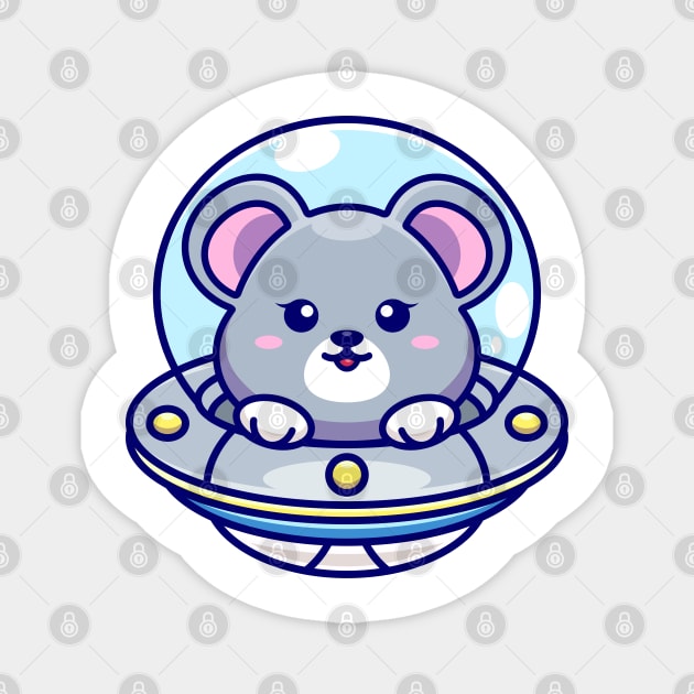 Cute mouse flying with spaceship ufo cartoon - Cartoon - Magnet | TeePublic