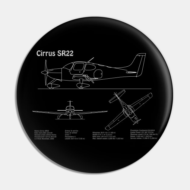Cirrus SR22 - Airplane Blueprint - PDpng - Cirrus Sr22 - Pin | TeePublic