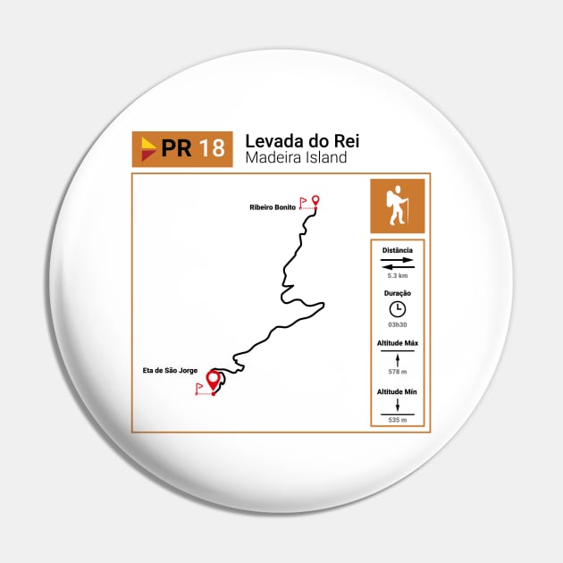 Madeira Island PR18 LEVADA DO REI trail map - Madeira - Pin | TeePublic