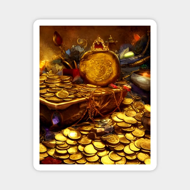 Gold Coins in Dungeon Dragon Treasure Chest Fantasy Art - Treasure ...