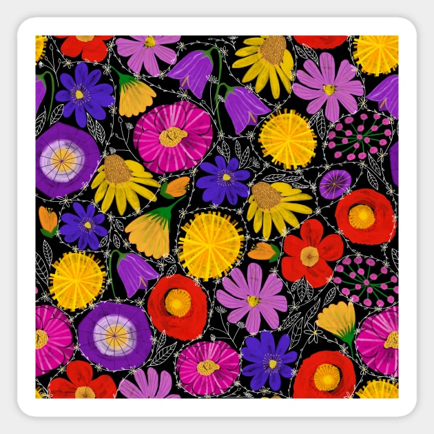 Daisy chain entwined wildflowers black - Daisy Chain - Sticker | TeePublic