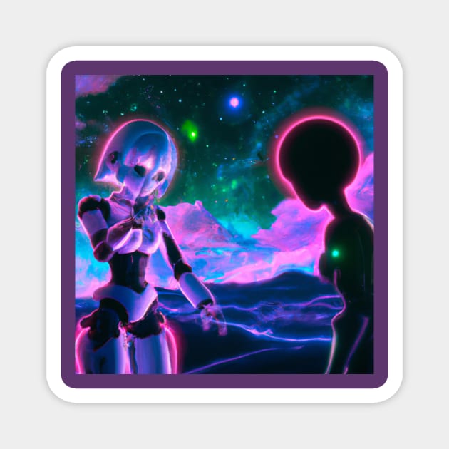Anime Girl Robot with Alien - Anime Girl - Magnet | TeePublic