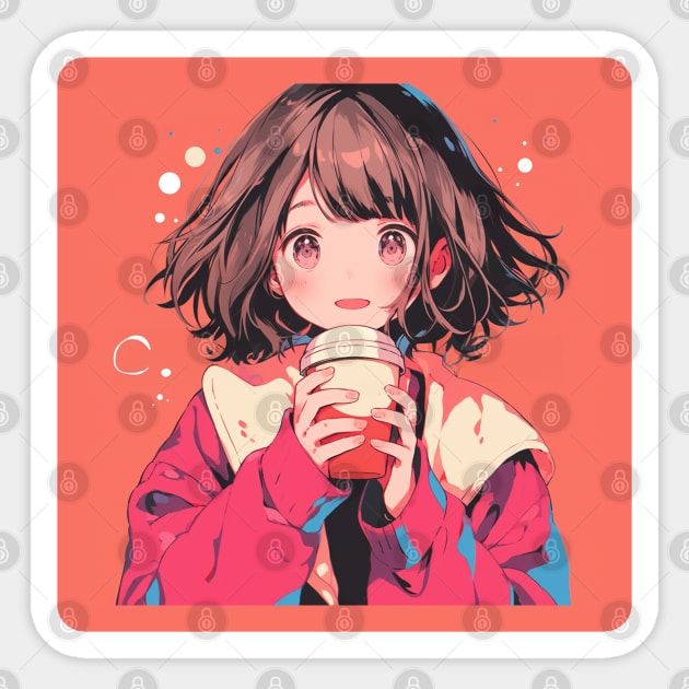 girl drink coffee - Anime - Sticker | TeePublic
