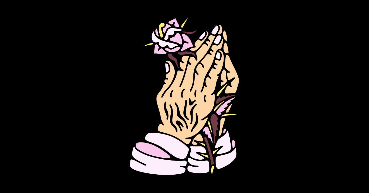 Praying hands rose - Illustration Artwork - Sticker | TeePublic