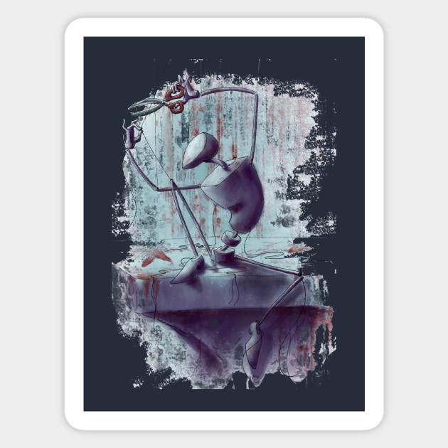 Creepy Puppet Cutting Strings - No Strings On Me - Sticker | TeePublic