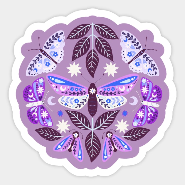 Purple Moths Folk Art - Moths Aesthetic - Sticker | TeePublic