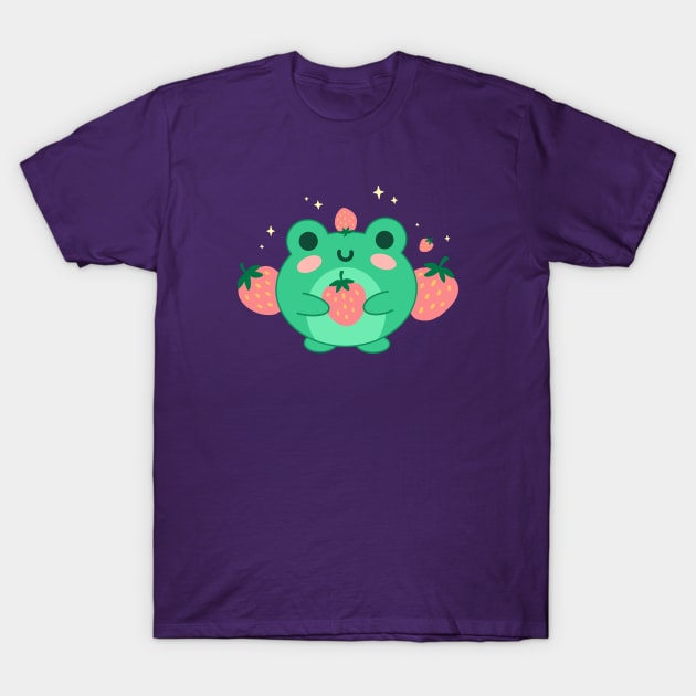 Neon Green Kawaii Frog, Blushing Strawberry, Retro Japanese Aesthetic ...
