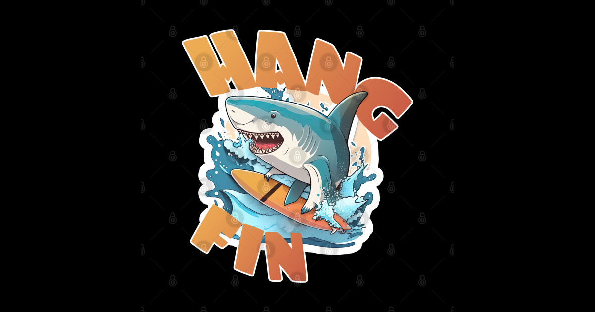Gnarly Hang Fin Fan Design - Surfing Shark - Posters and Art Prints ...