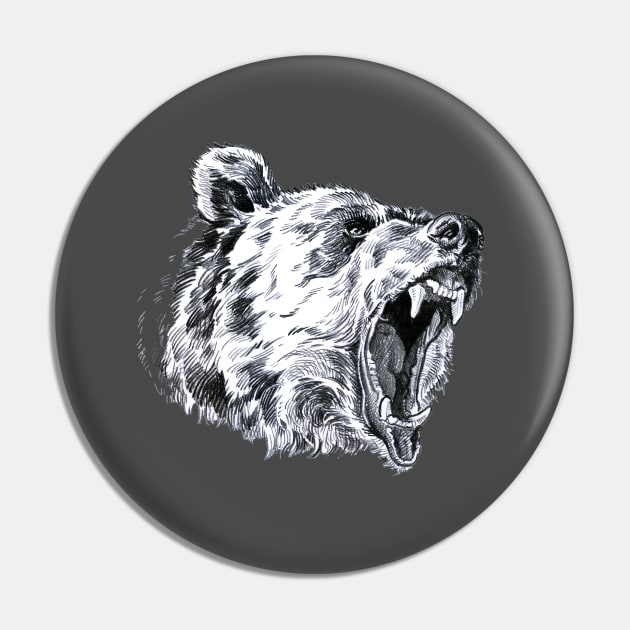 Roaring bear head - Roaring Bear - Pin | TeePublic