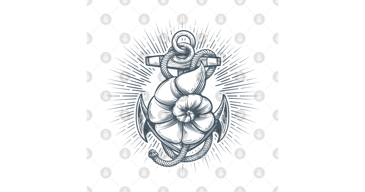 Anchor with Seashell Nautical Emblem. Vector illustration. - Vector ...